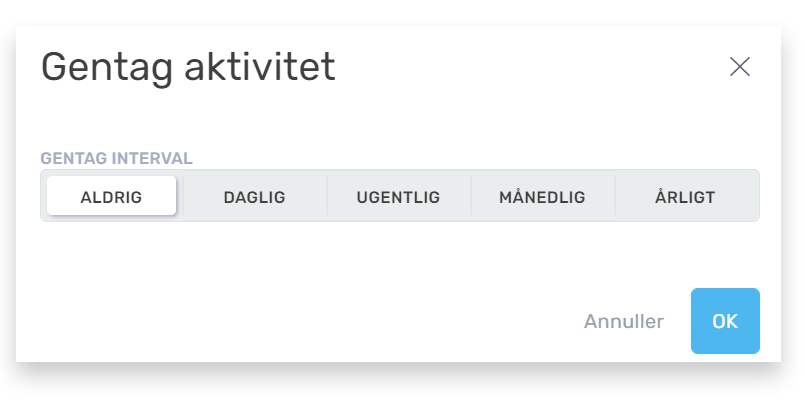 Opret, rediger og gentag aktiviteter i årshjulet – Plandisc